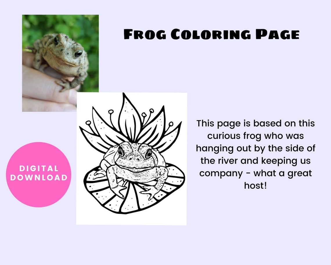 Coloring Page Instant Download Cute Frog | Digital Coloring Book Page ...