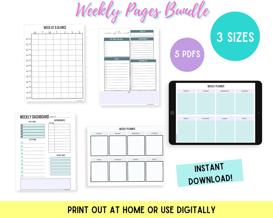 Digital Weekly Planner Page Bundle | Digital Planner Weekly Page | to ...