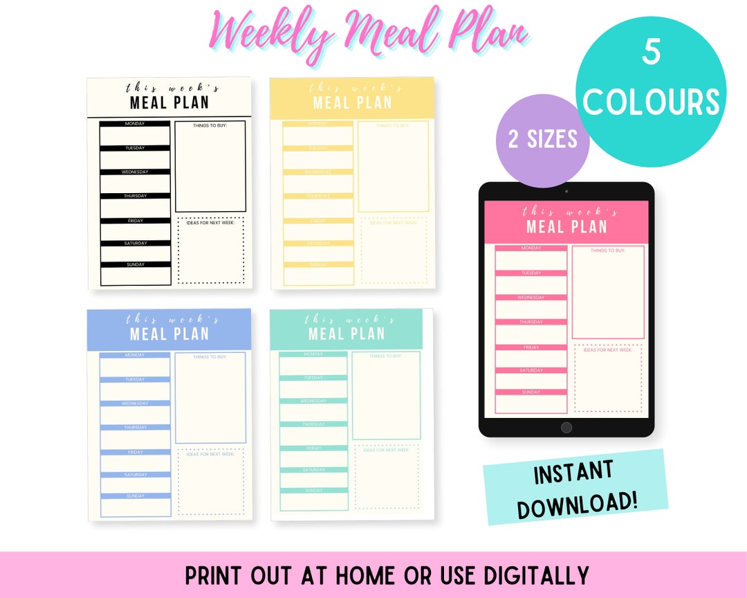 Digital Weekly Meal Planner | Instant Download Household Organization ...