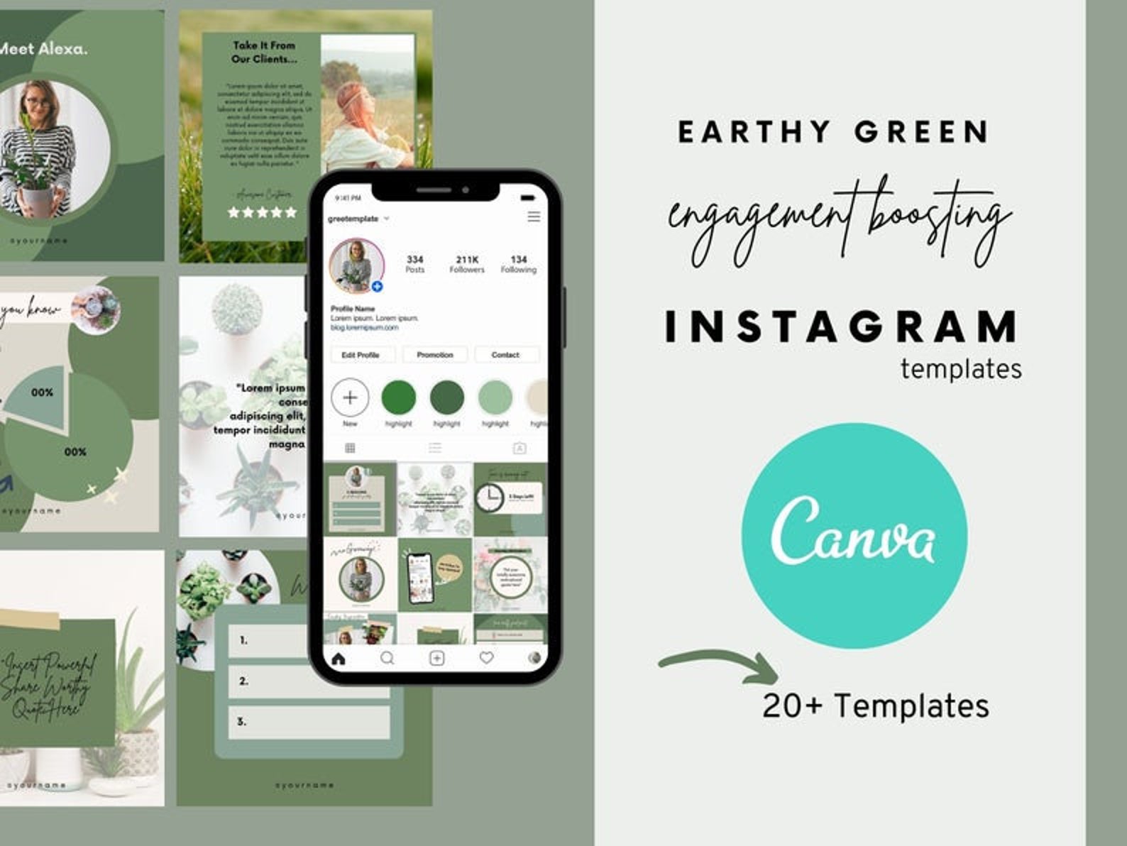 EARTHY Templates for Instagram canva Templates GREEN Theme, Instagram ...