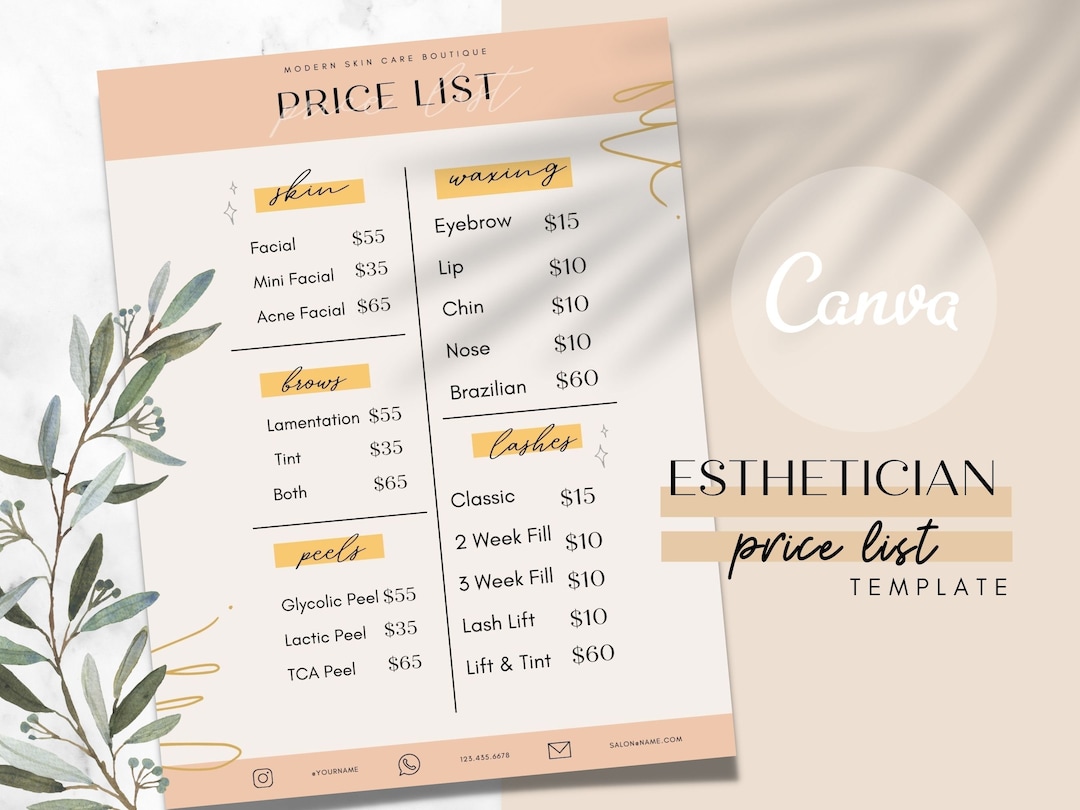 Esthetician Price List Pricing List Pricing List Template Pricing Guide ...