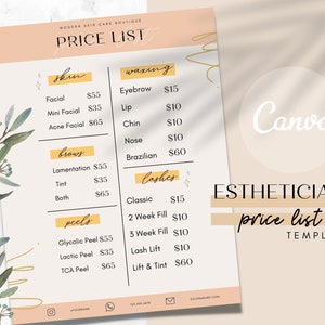 Esthetician Price List Pricing List Pricing List Template Pricing Guide ...