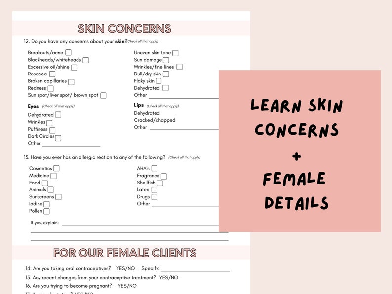 Facial Consultation Form, Facial Forms, Esthetician Consent Forms ...