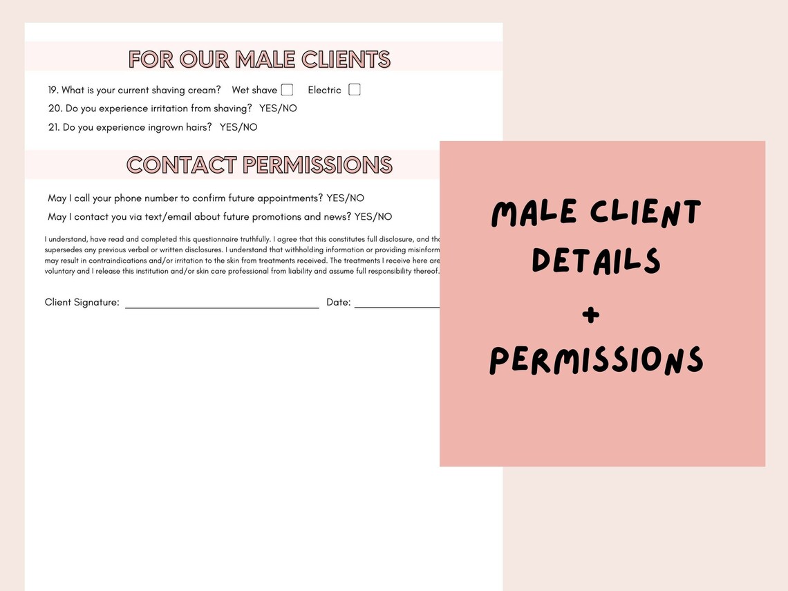Facial Consultation Form Facial Forms Esthetician Consent Etsy 9326