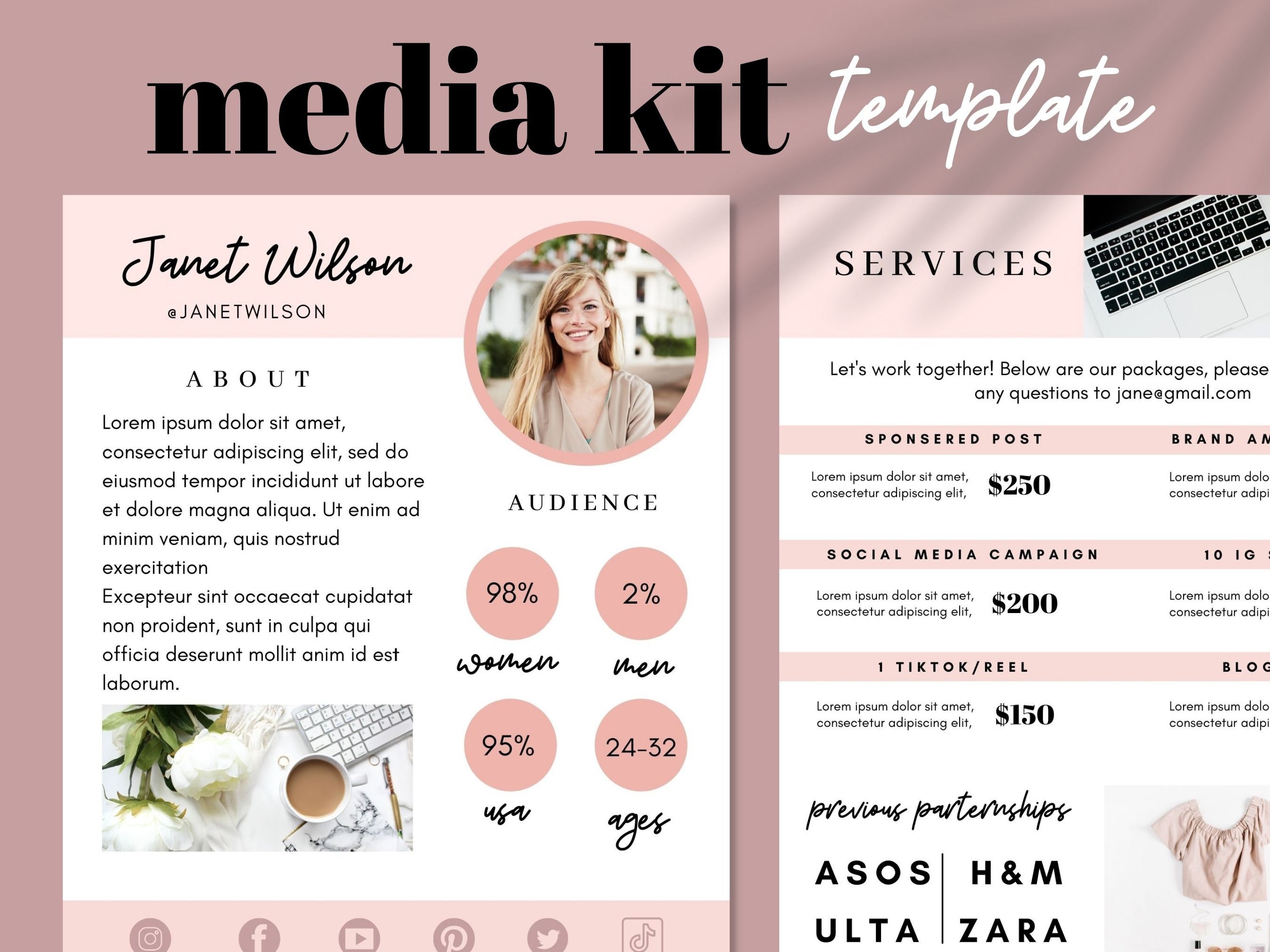 Stationery Design Templates Media Kit Template Canva Blogger Press 