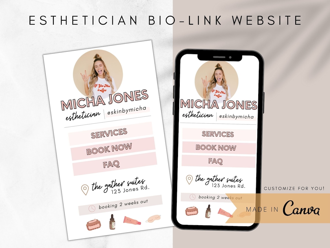 Esthetician Bio Link Website, Link Tree, Esthetician Business Card ...