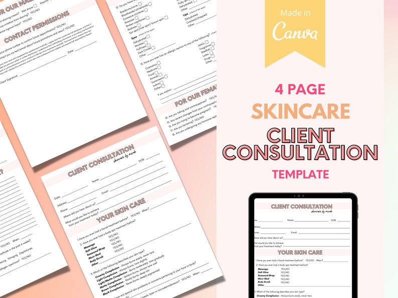 Facial Consultation Form, Facial Forms, Esthetician Consent Forms ...