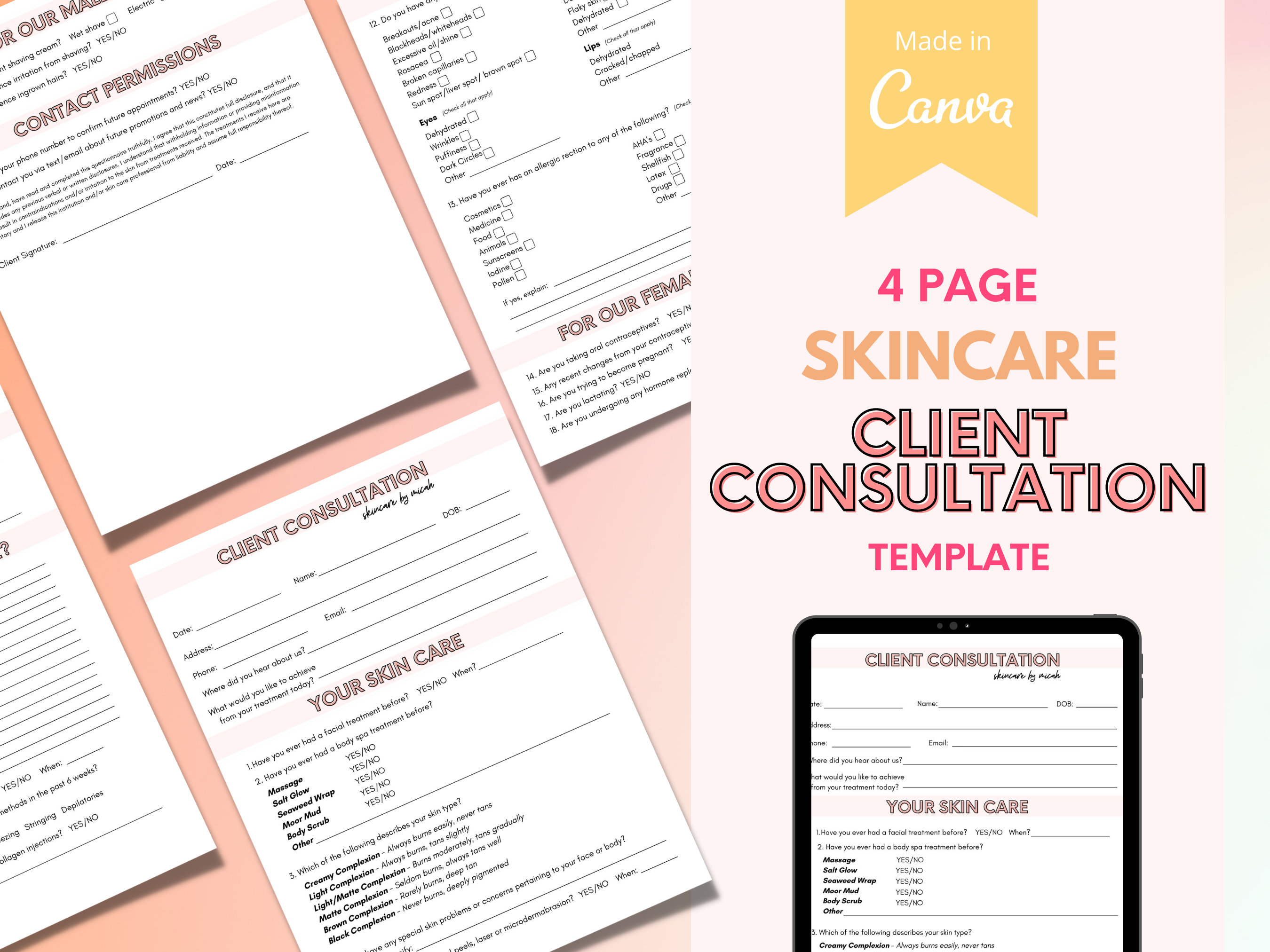 Facial Consultation Form, Facial Forms, Esthetician Consent Forms ...