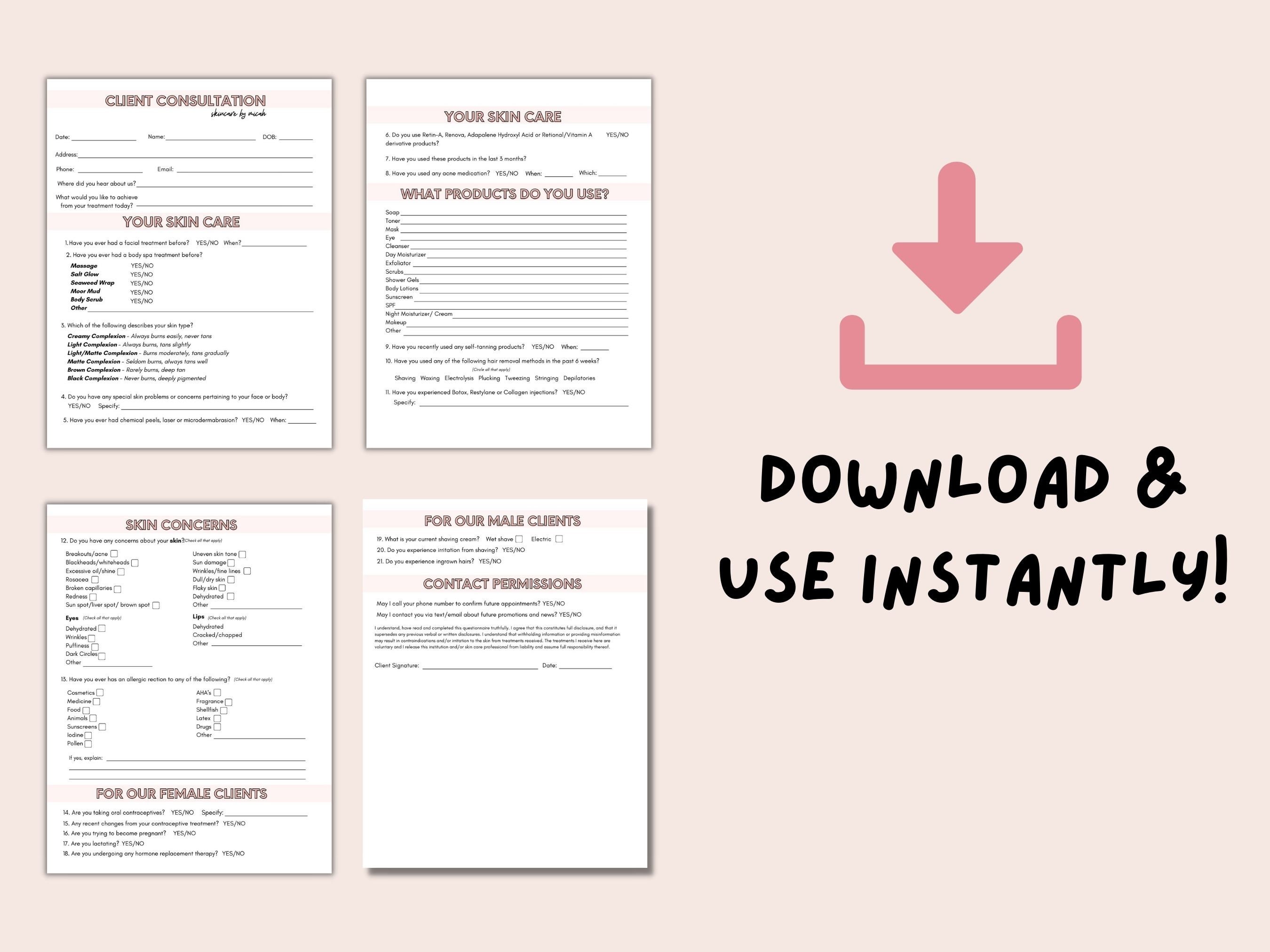 Facial Consultation Form, Facial Forms, Esthetician Consent Forms ...