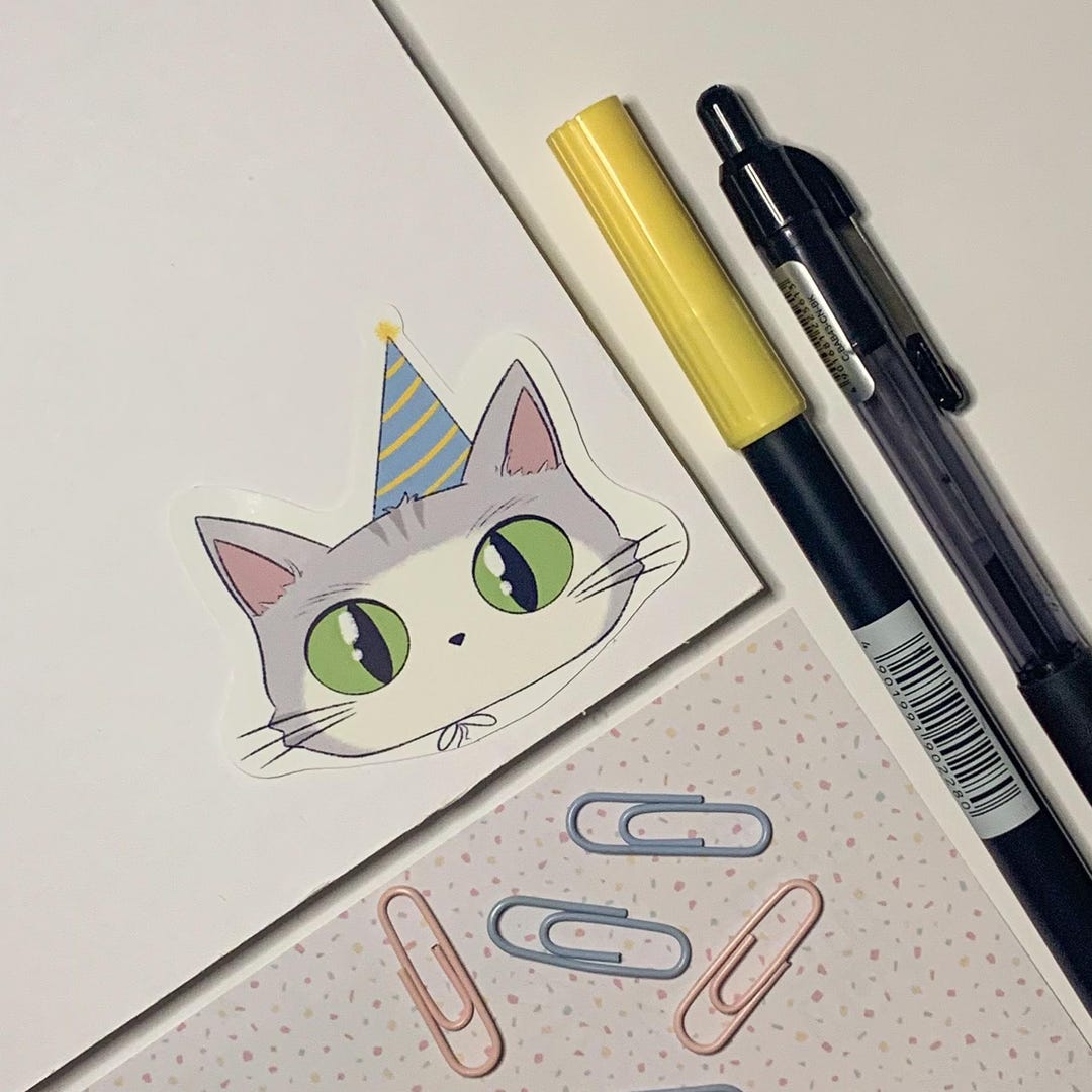 Party Cat Sticker // Die-cut Sticker // Glossy Vinyl Sticker // Cute ...