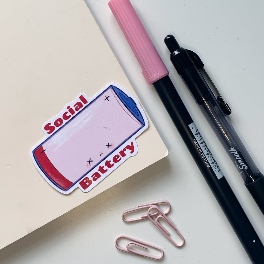 Low Battery Sticker // Die-cut Sticker // Social Battery Vinyl Sticker ...