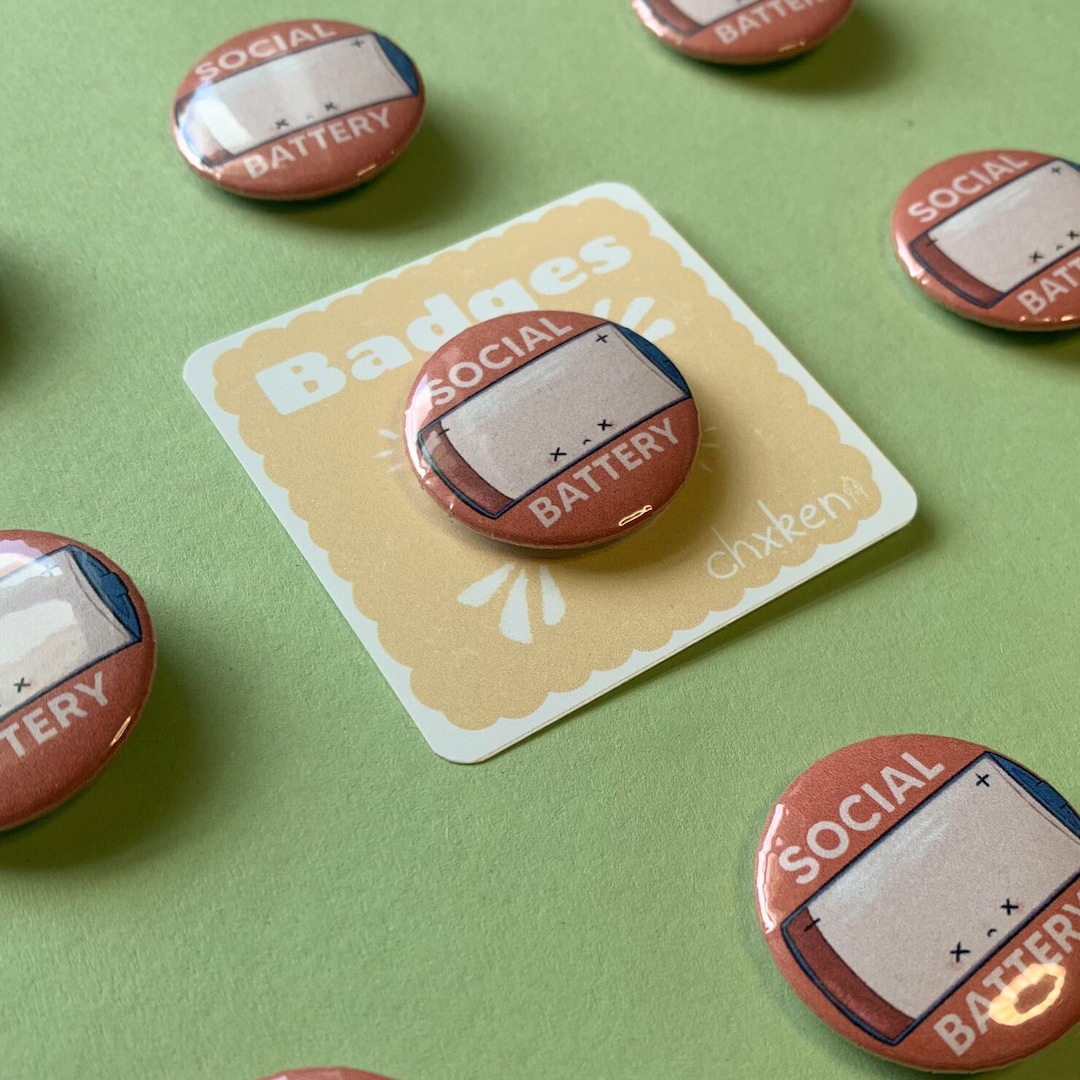 Low Battery Badge // Social Battery // Button Badge // Battery // Anti ...