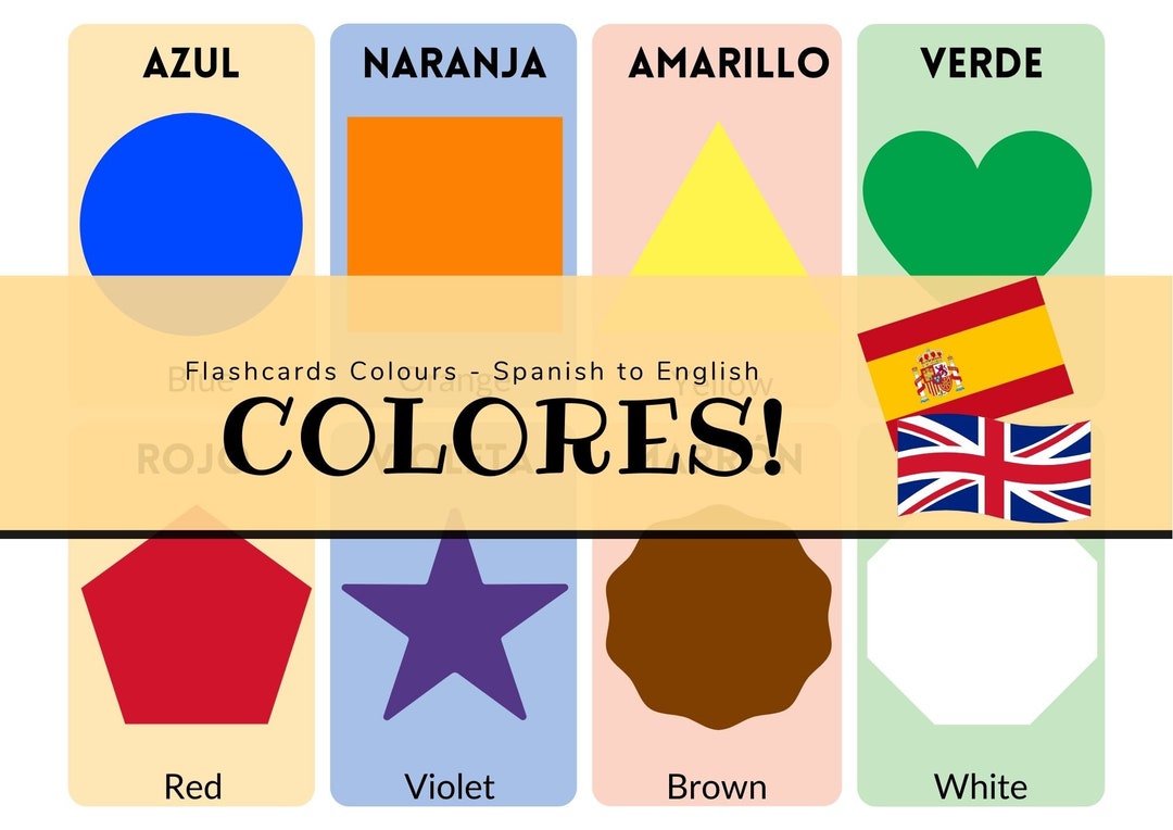 Colours Bilingual Digital Flashcards Spanish to English, Cute, for Kids ...