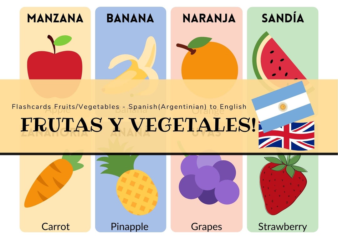 Fruits and Vegetables Bilingual Digital Flashcards Spanish (argentinian ...