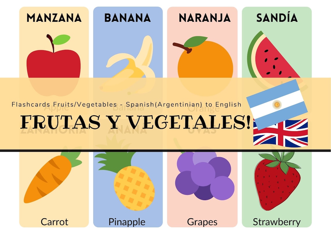 Fruits and Vegetables Bilingual Digital Flashcards Spanish (argentinian ...