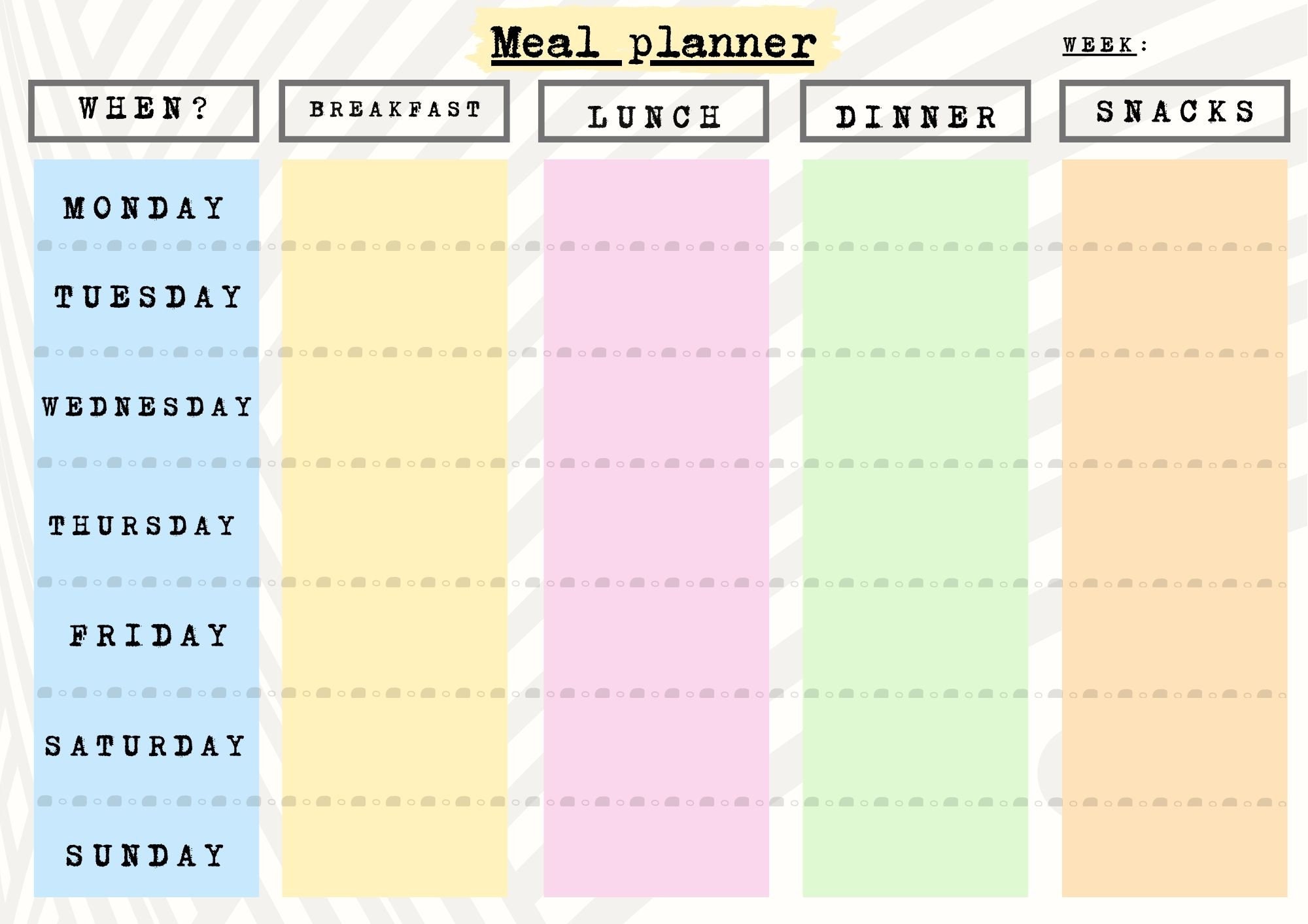 Colourful Digital Weekly Meal Planner and Grocery List, Weekly Menu ...
