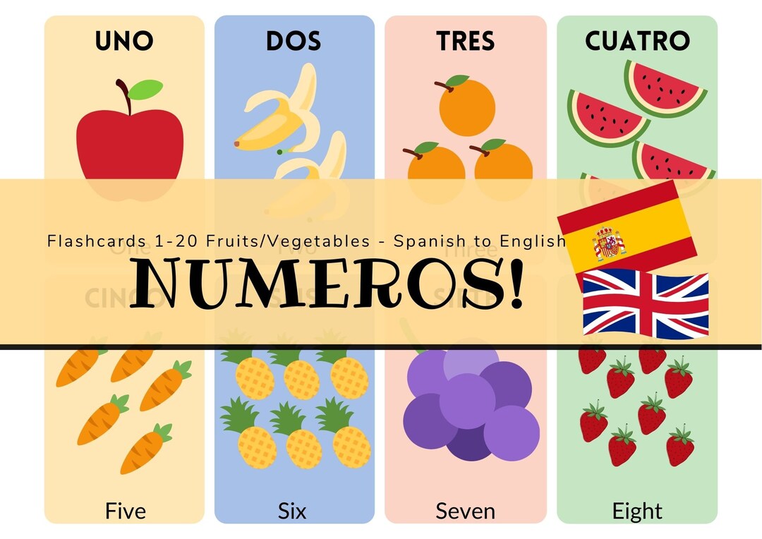 Numbers Bilingual Digital Flashcards Spanish to English, Cute, for Kids ...