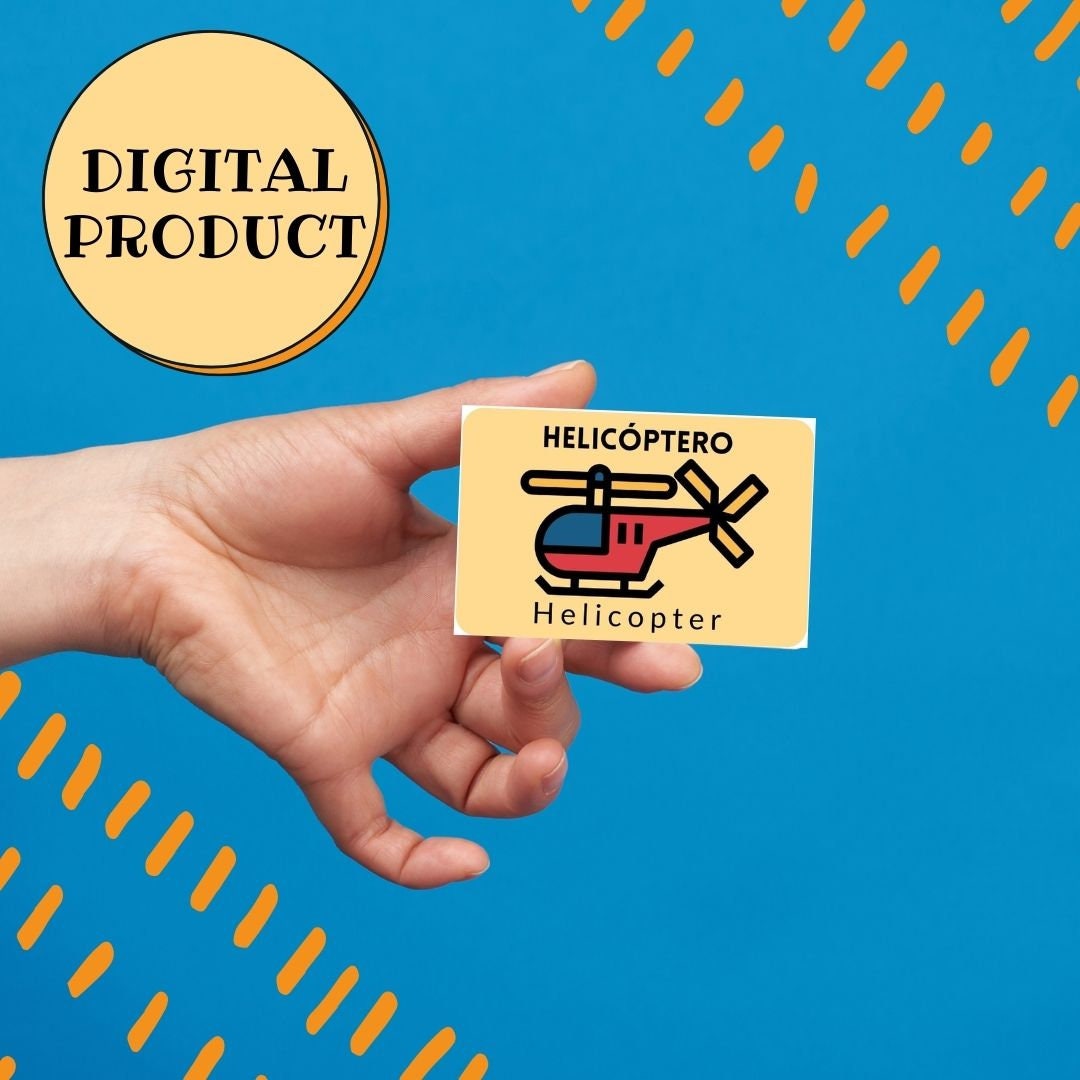 Transport Bilingual Digital Flashcards Spanish to English, Cute, for ...