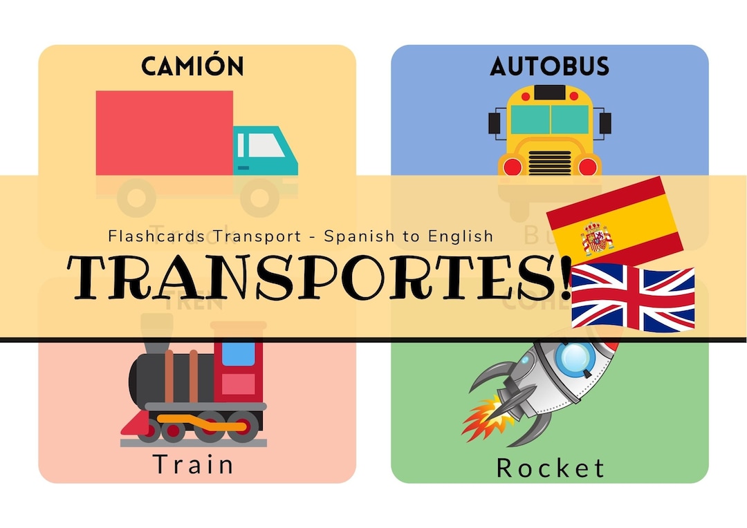 Transport Bilingual Digital Flashcards Spanish to English, Cute, for ...