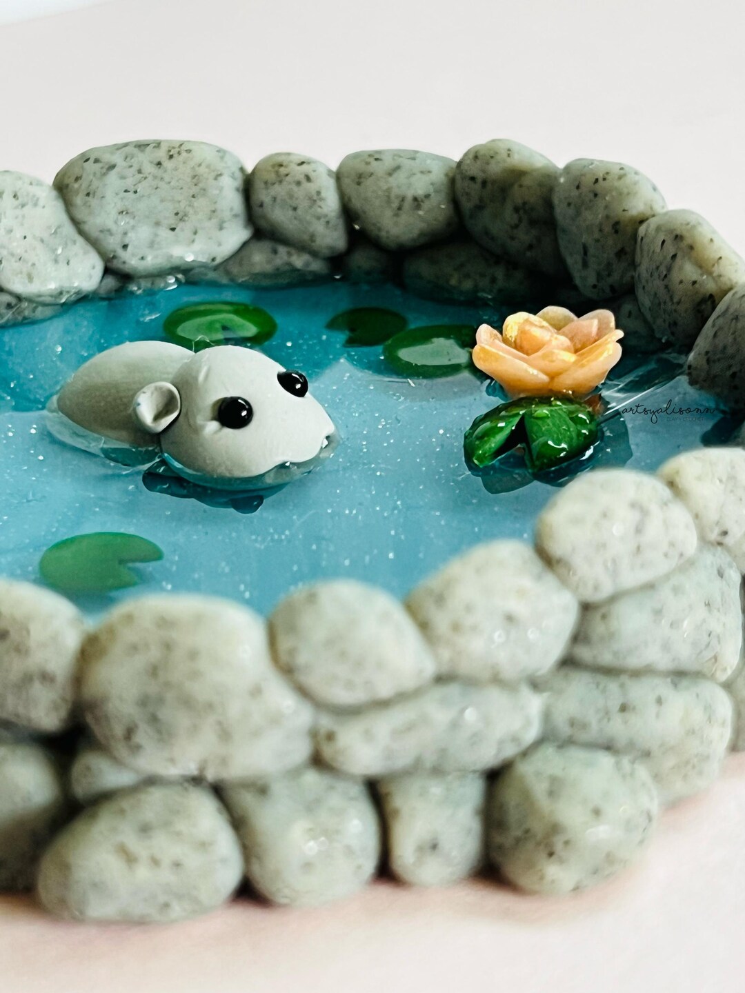 Hippo - Handmade Polymer Clay Hippo in a Clay/resin Pond, Adorable as a ...