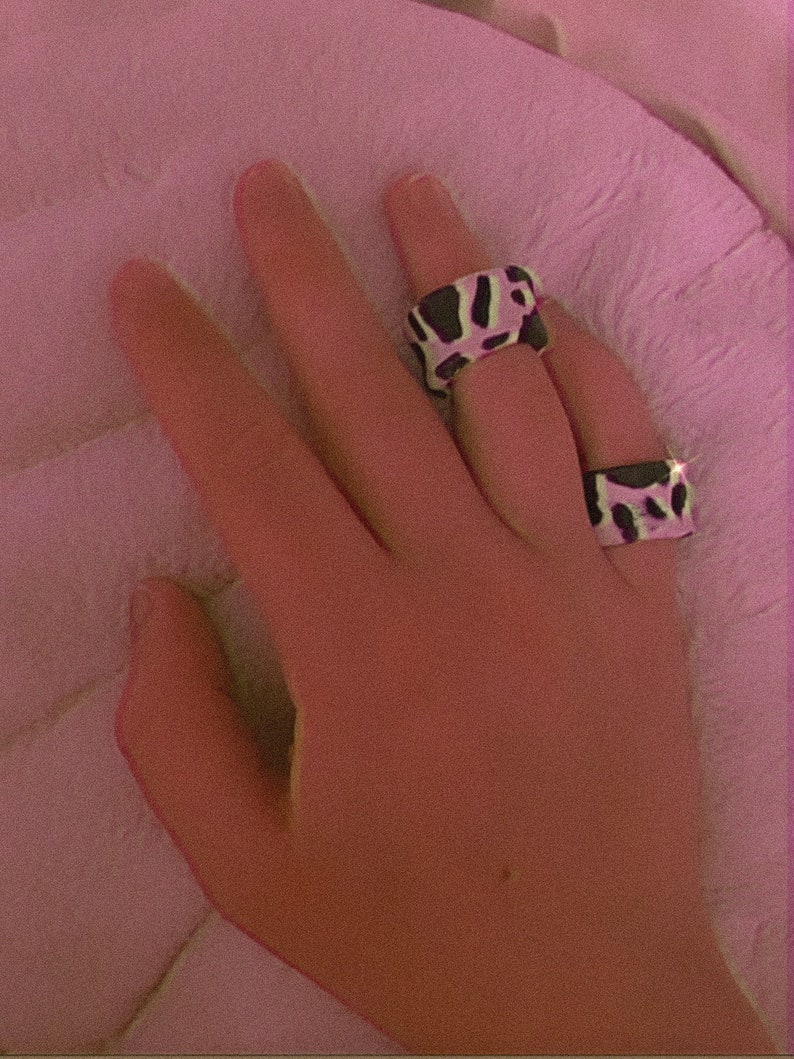 Trendy Clay Cow Print Rings | Etsy
