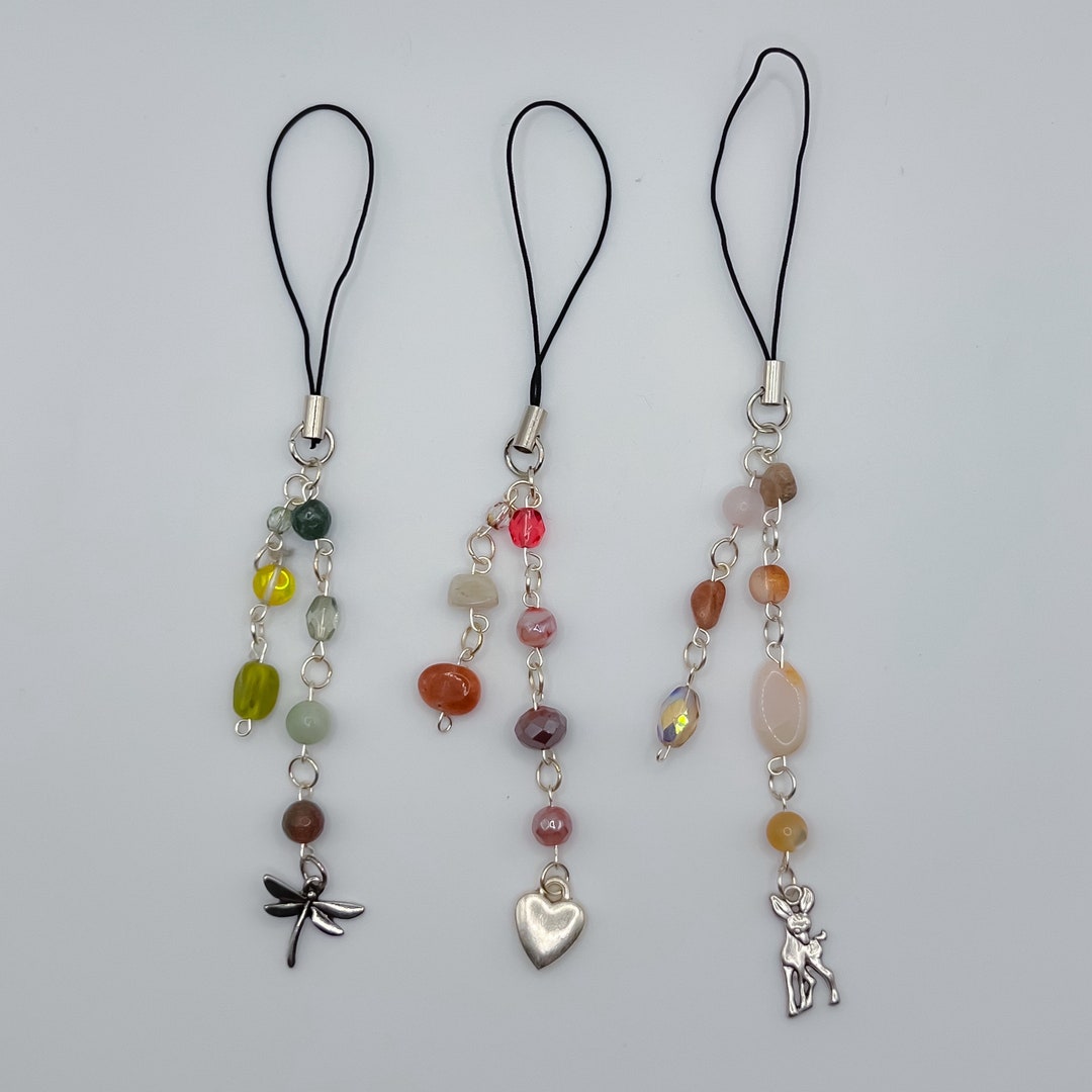 Gemstone & Pearl Phone Charms | Keychains for Purses, Beaded Keychain ...