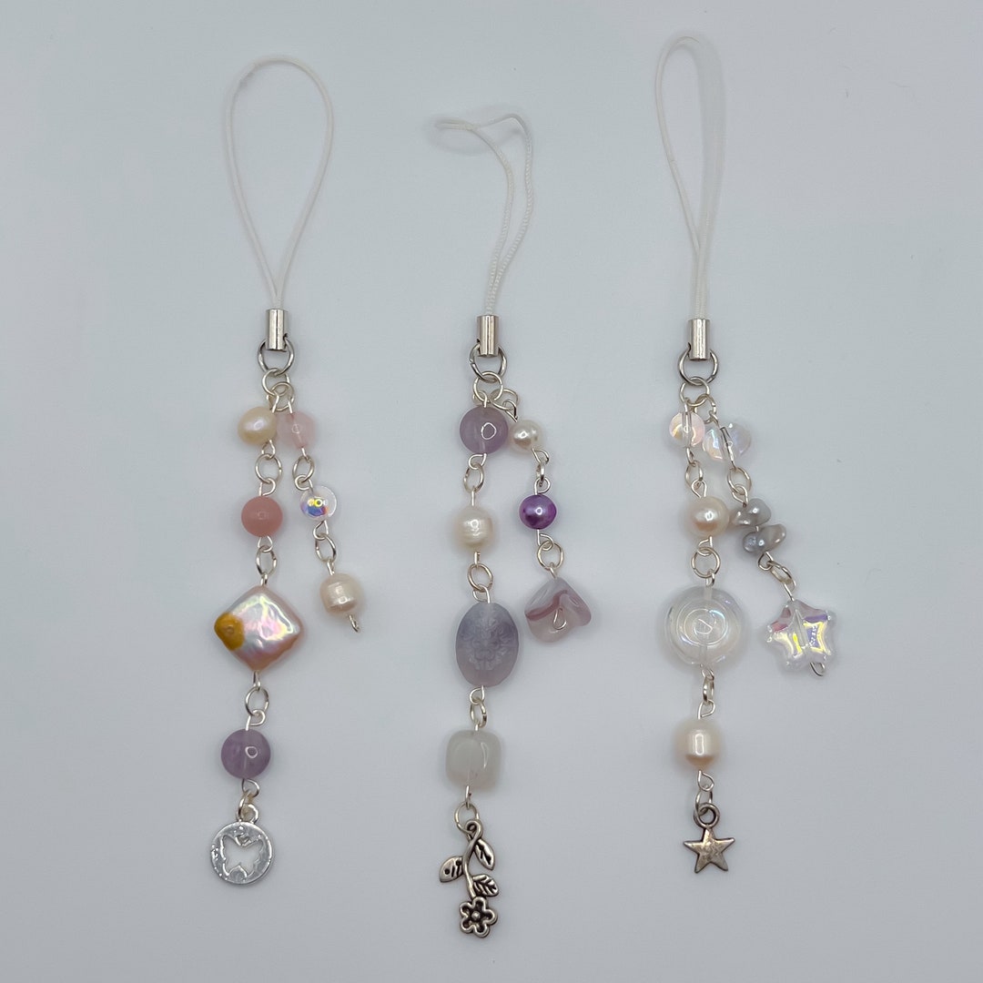 Gemstone & Pearl Phone Charms | White Hardware Keychain, Keychains for ...