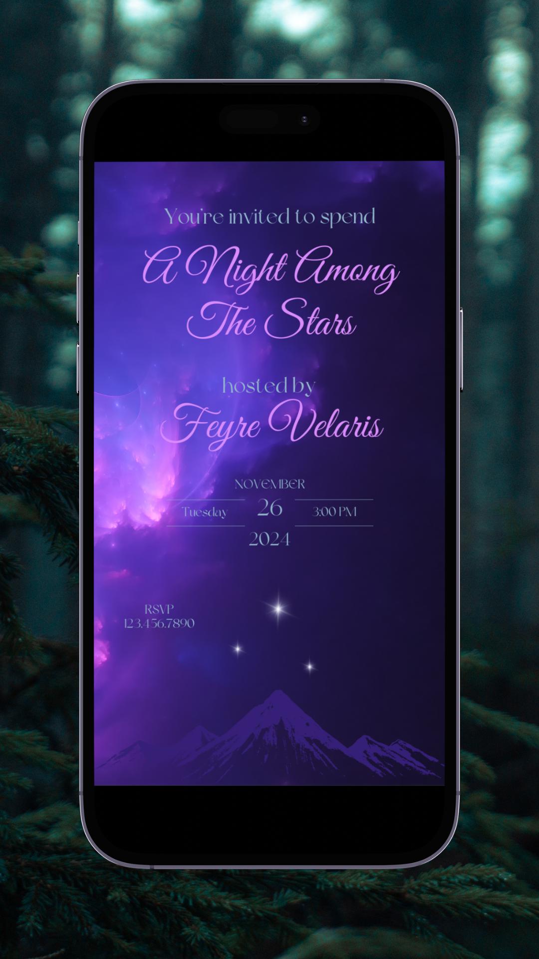 ACOTAR Party Invitation Template | A Night Among the Stars | Editable ...