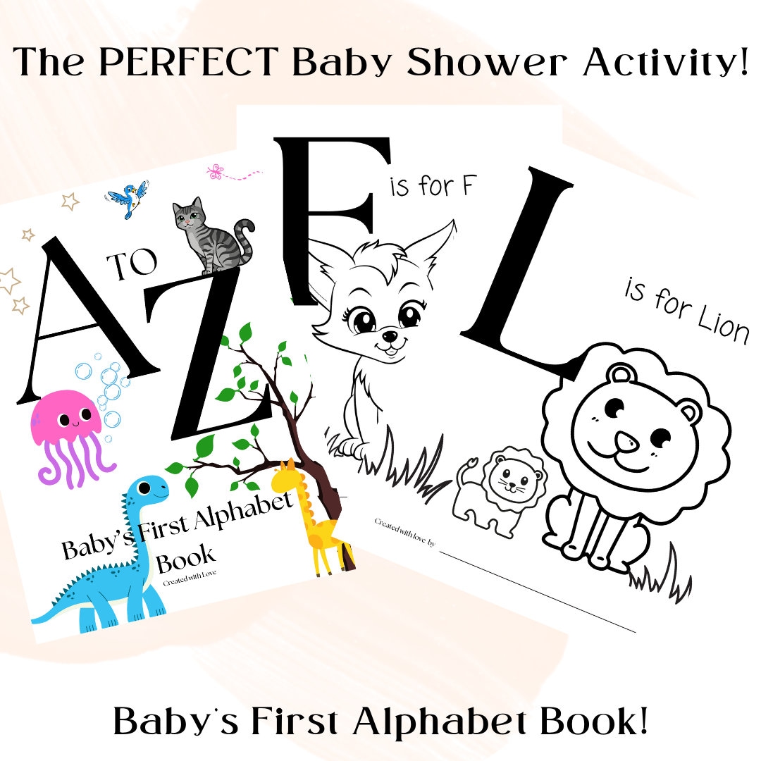 ABC Baby Shower Coloring Book | Baby Shower Game | Animal Alphabet ...