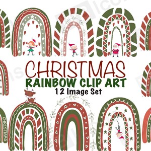 Christmas Rainbow Bundle, Clip Art Set, 12 Rainbows, Digital, Christmas ...