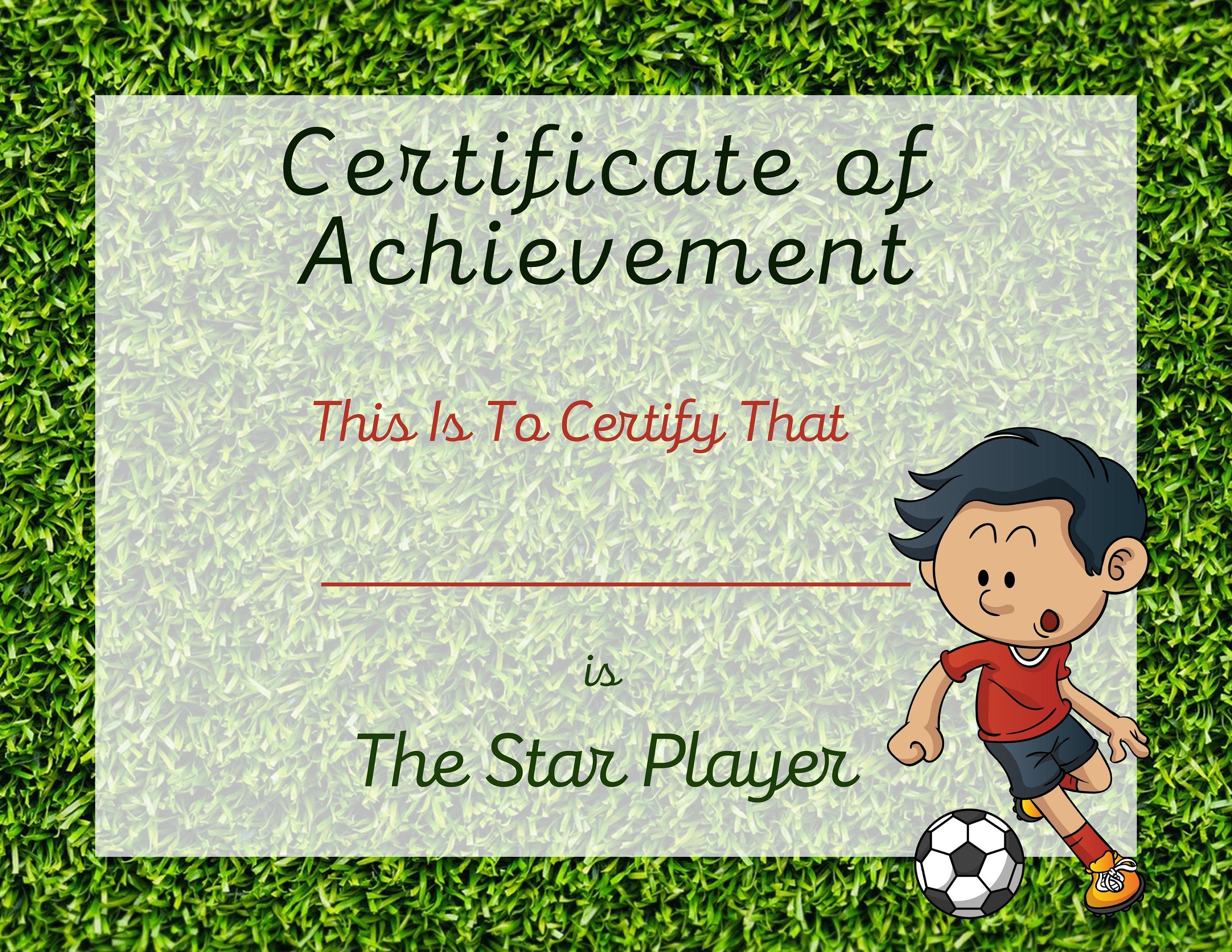 Soccer Star Player Certificate, Football, Novelty Certificate ...