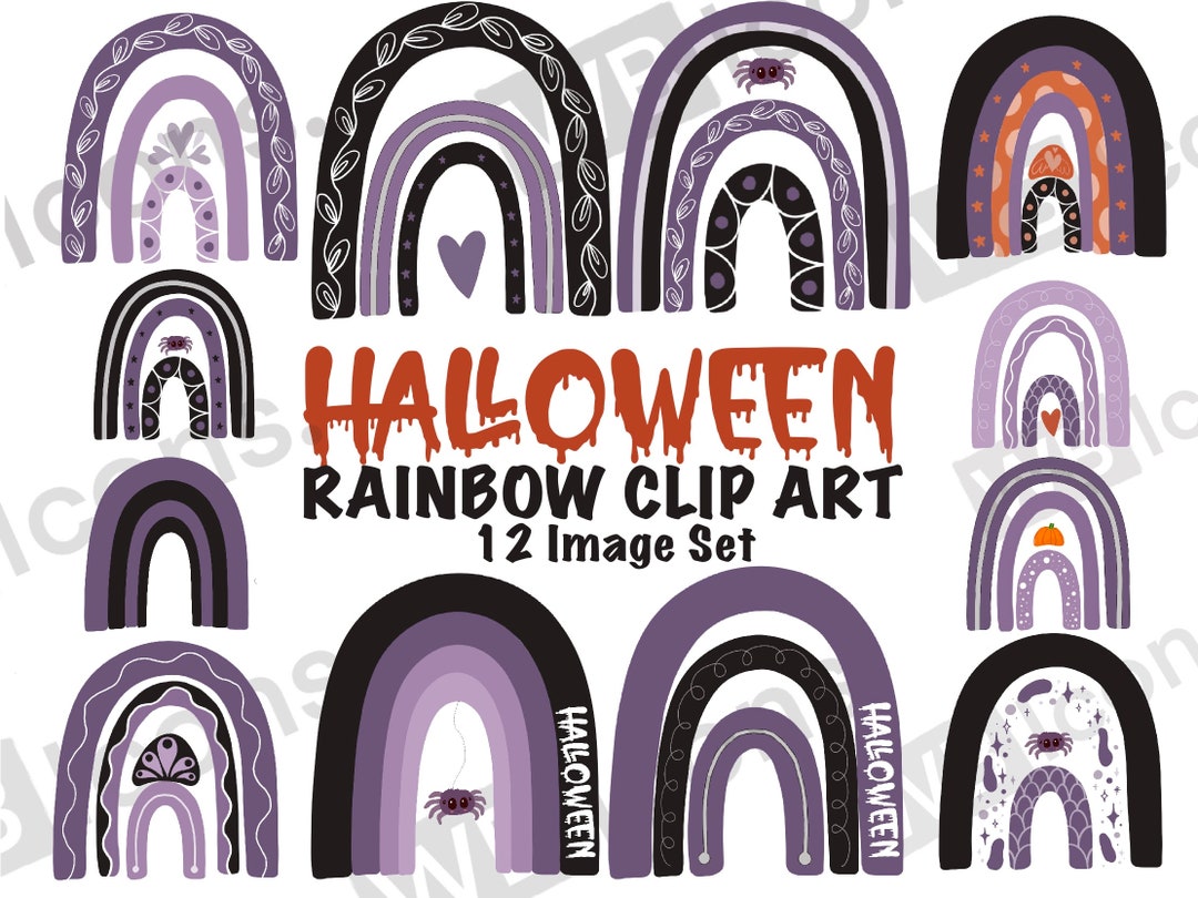 Halloween Rainbow Bundle, Clip Art Set, 12 Rainbows, Digital, Halloween ...