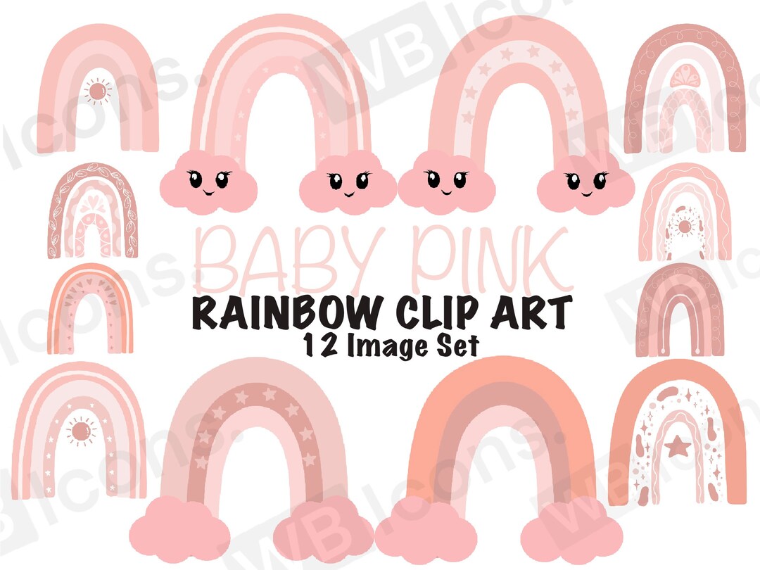 Baby Pink Rainbow Bundle, Clip Art Set, 12 Rainbows, Digital, Baby ...