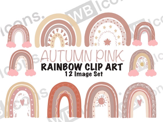 Autumn Pink Rainbow Bundle Clip Art Set 12 Rainbows - Etsy