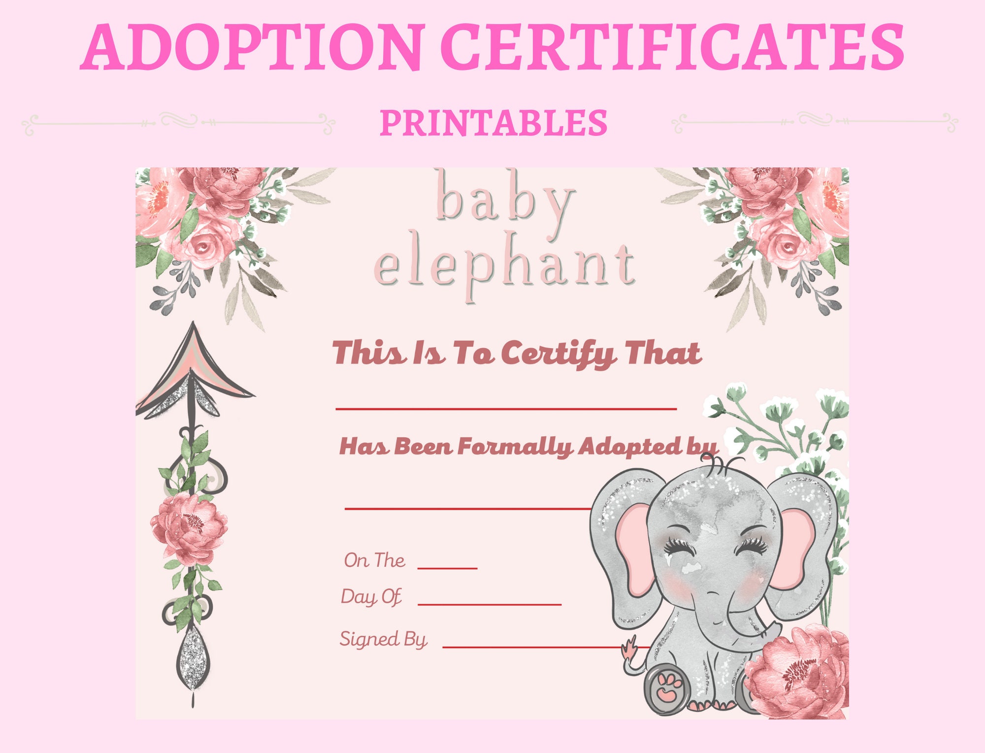 Baby Elephant Adoption Certificate, Adopt A Baby Elephant, Instant ...