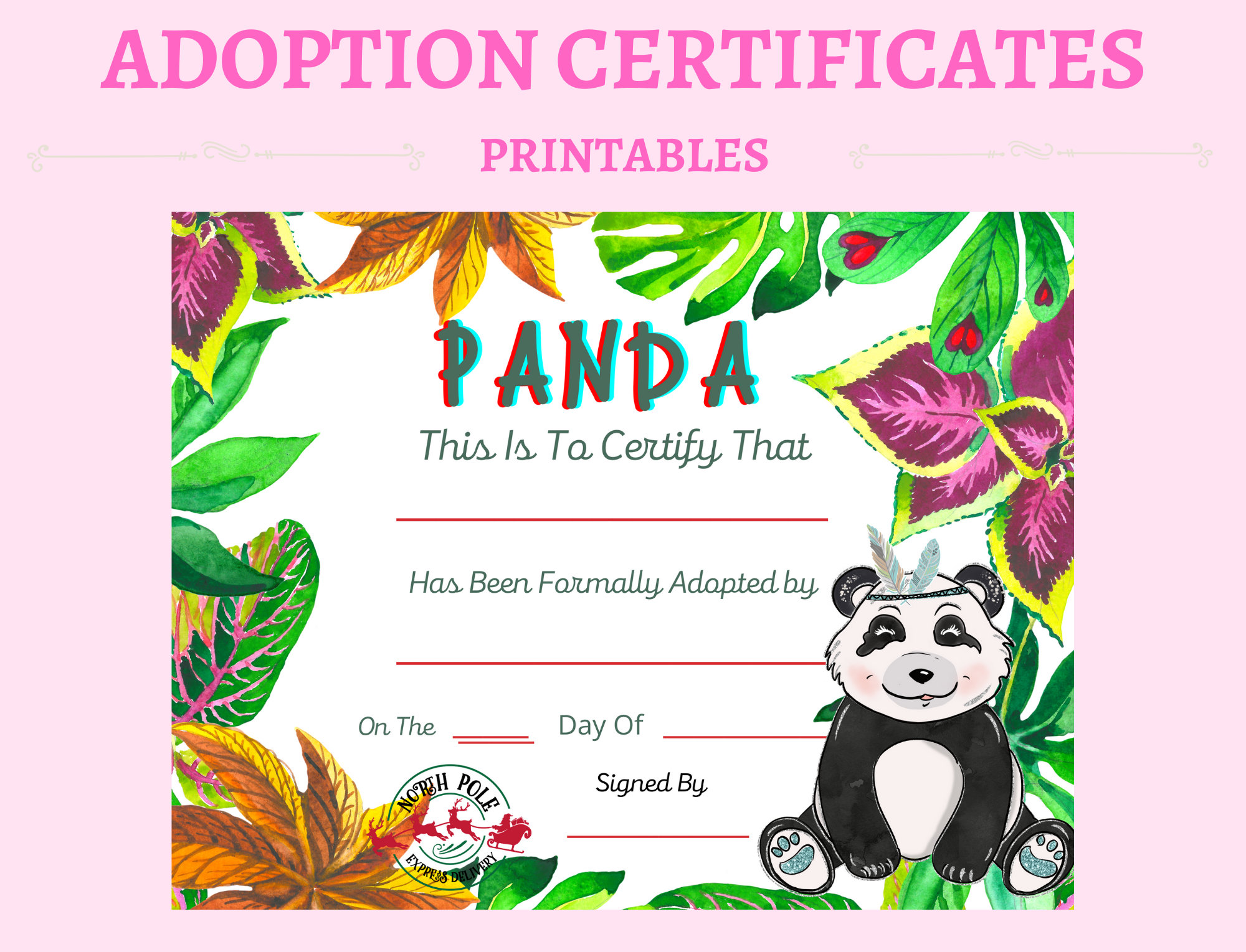 Panda Adoption Certificate, Adopt A Panda, Instant Download, Printable ...