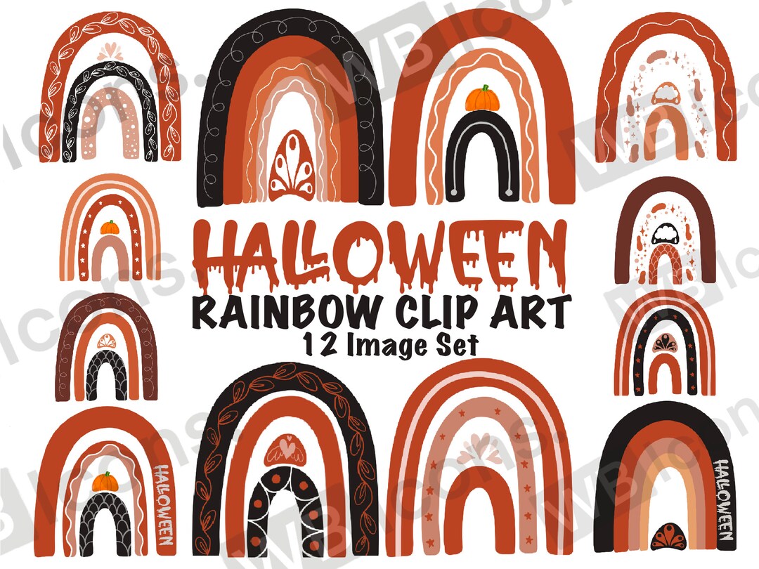 Halloween Rainbow Bundle, Clip Art Set, 12 Rainbows, Digital, Halloween ...