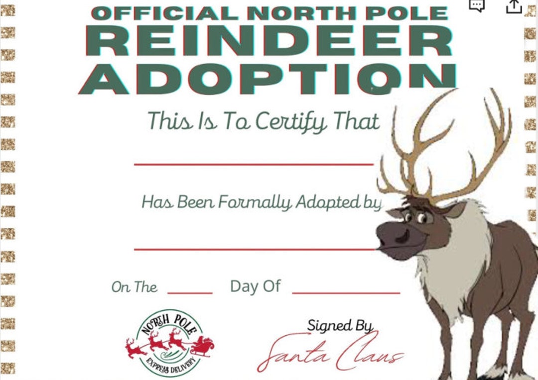 Sven Reindeer Adoption Certificate, Adopt A Reindeer, Instant Download ...