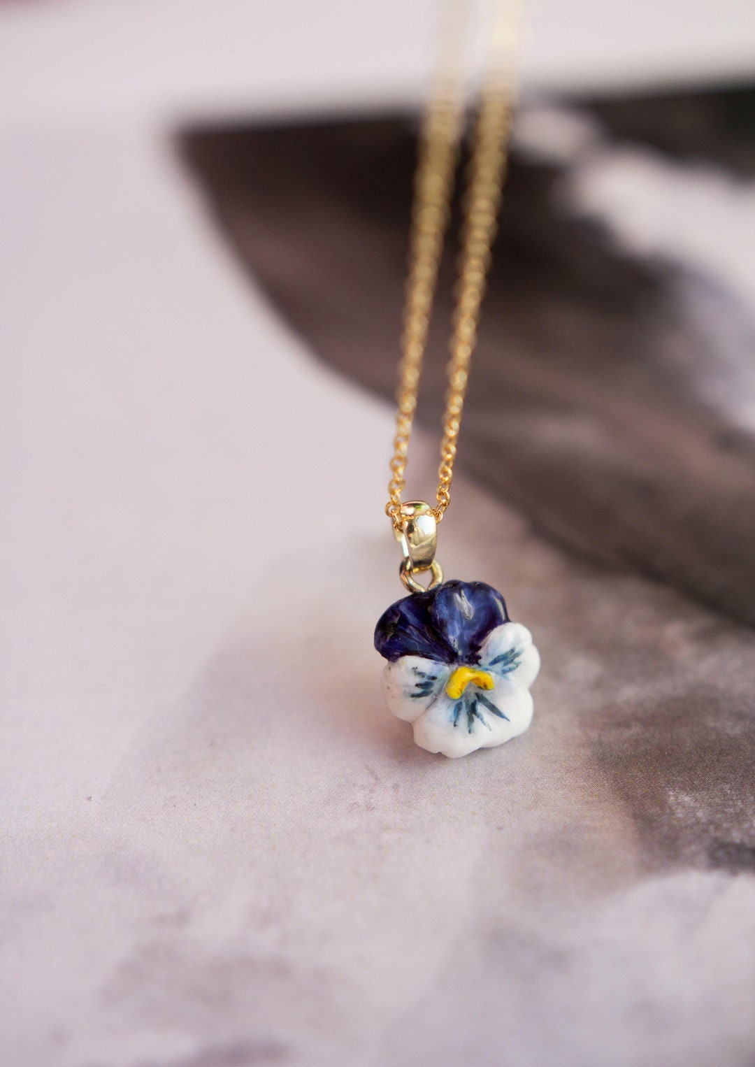 Blue Pansy Pendant Necklace – 18K Gold Filled, Handmade Floral Jewelry ...