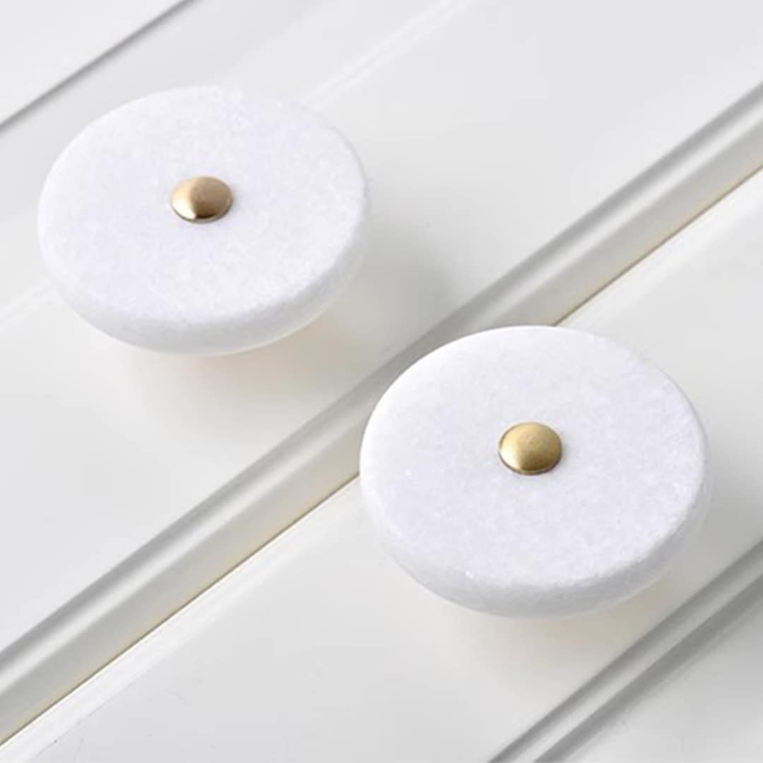Round Wardrobe Knobs Closet Knobs Cabinet Knobs Kitchen Knobs Cupboard Knobs Marble and Brass ...