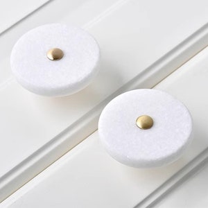 Round Wardrobe Knobs Closet Knobs Cabinet Knobs Kitchen Knobs Cupboard Knobs Marble and Brass ...