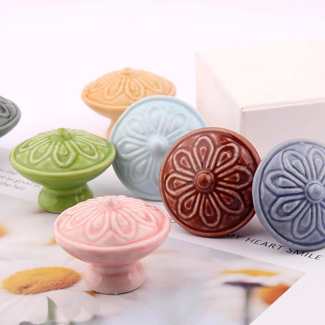 Flower Drawer Knobs - Wardrobe Door Kitchen Knobs - Bathroom Knobs ...