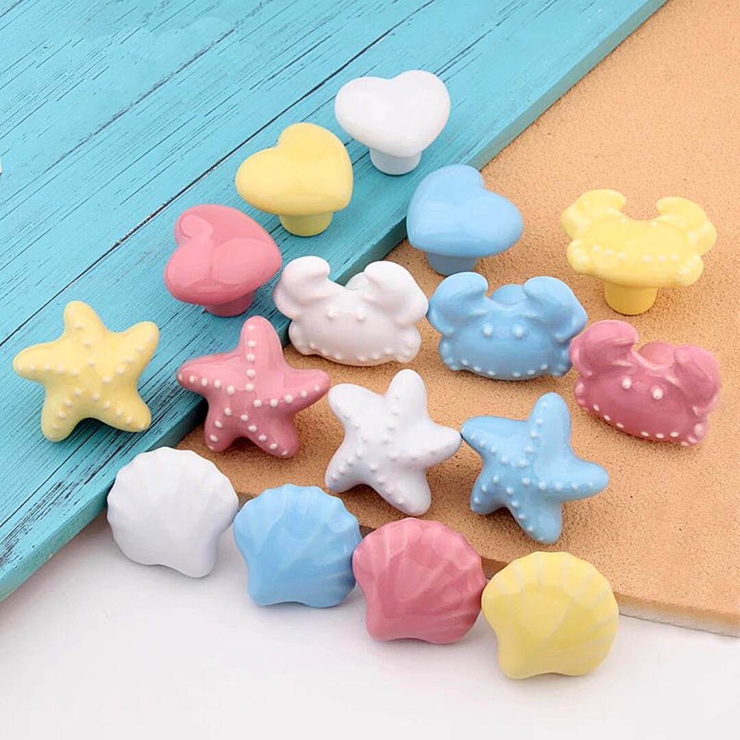 Crab Shell Ceramic Drawer Knobs - Nursery Closet Knobs - Cupboard Door Knobs - Kitchen Knobs for ...