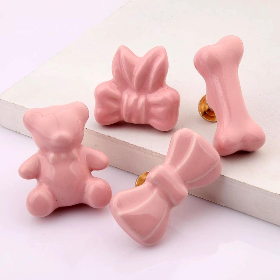 Pink Bow Ceramic Drawer Knobs - Brass Furniture Hardware - Etsy