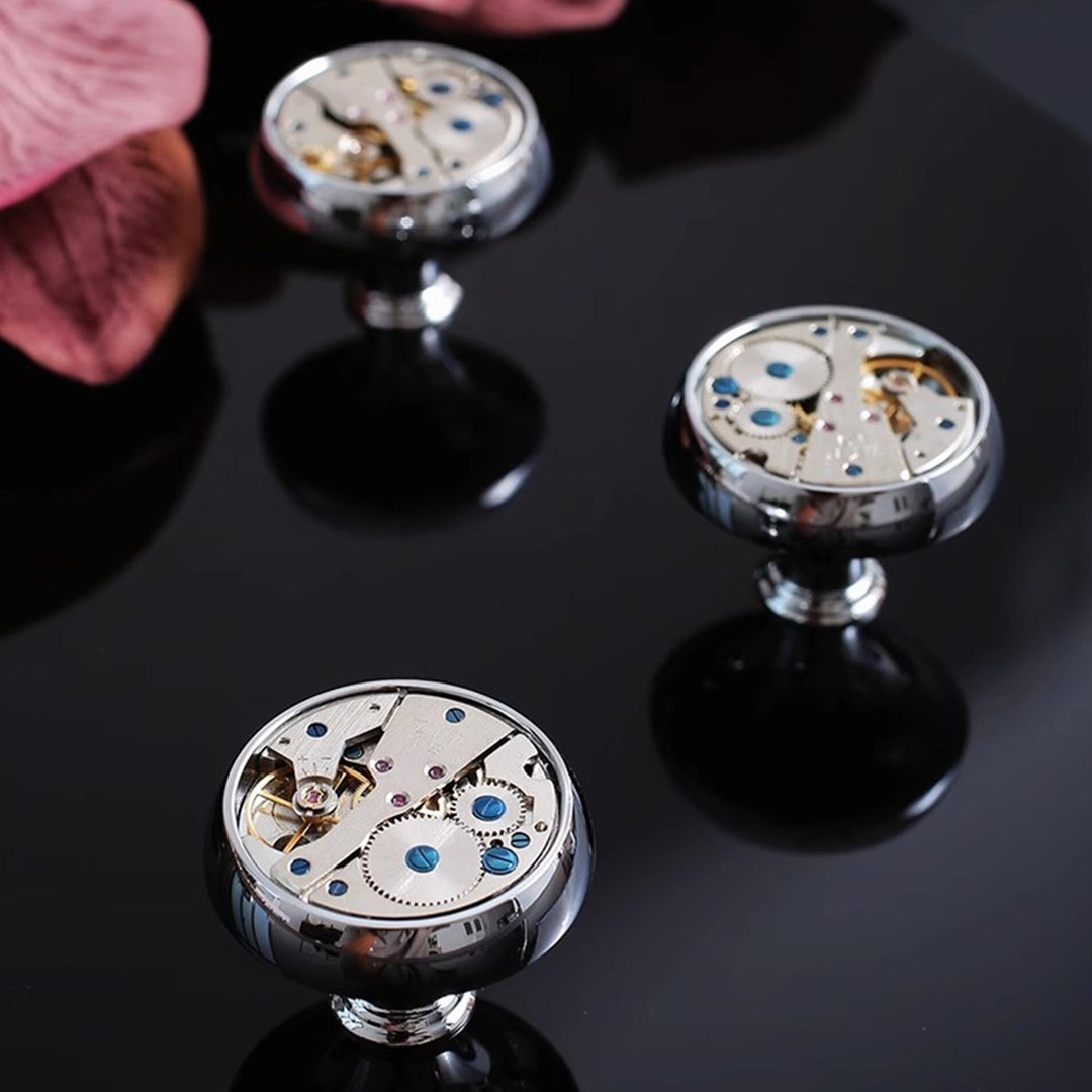 Silver Watch Movement Round Cabinet Knobs Cupboard Knobs Wardrobe Knobs ...