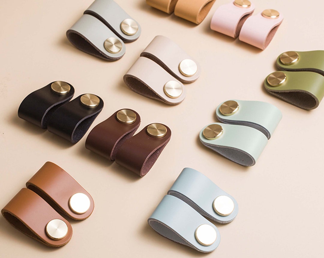 Leather Drawer Knobs - Cupboard Door Knobs - Kitchen Knobs - Closet ...