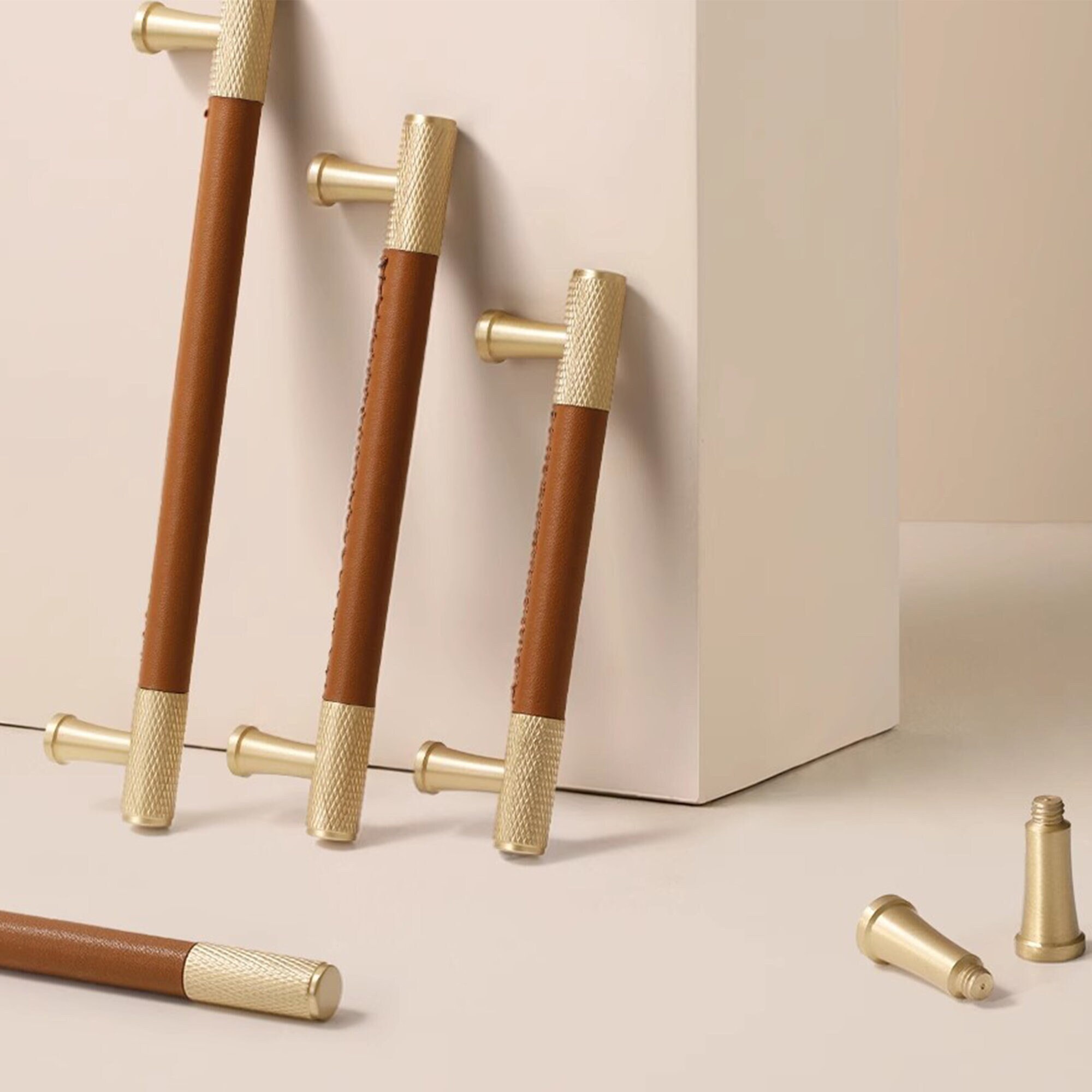 Brass & Leather Pulls Cabinet Handles Wardrobe Pulls Kitchen Cabinet ...