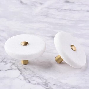 Round Wardrobe Knobs Closet Knobs Cabinet Knobs Kitchen Knobs Cupboard Knobs Marble and Brass ...