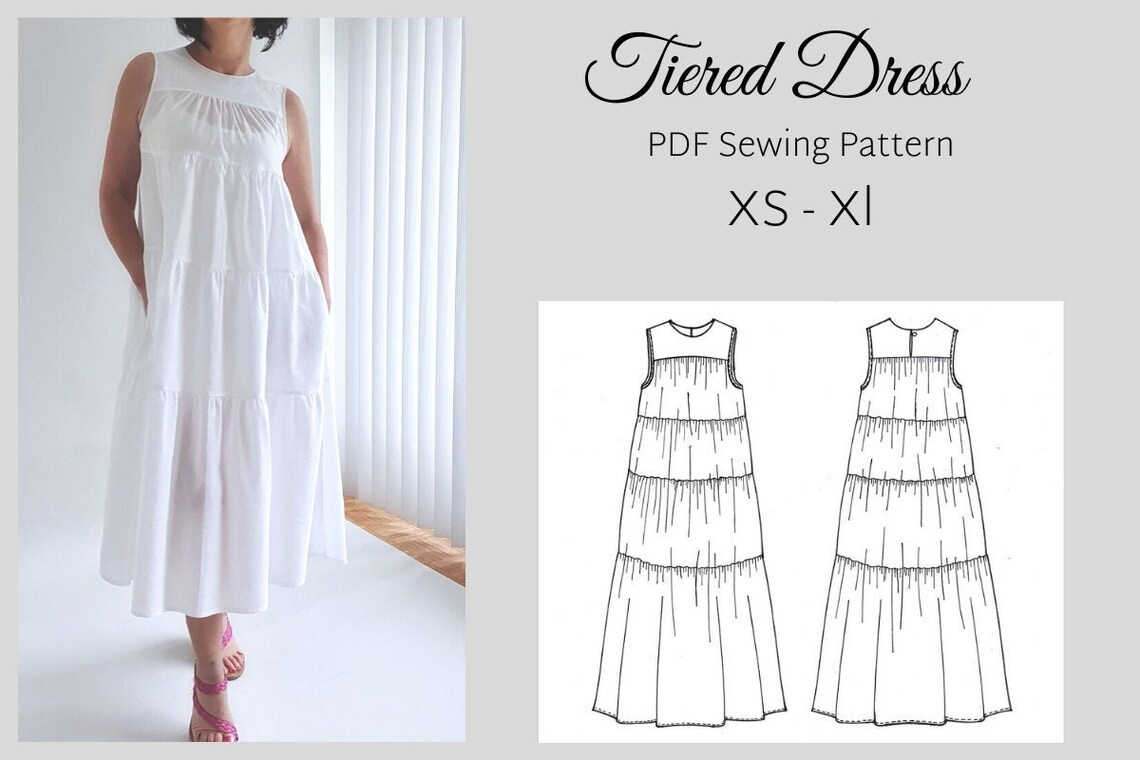 Tiered Dress PDF Pattern A Line Dress Sundress Loose Fit | Etsy