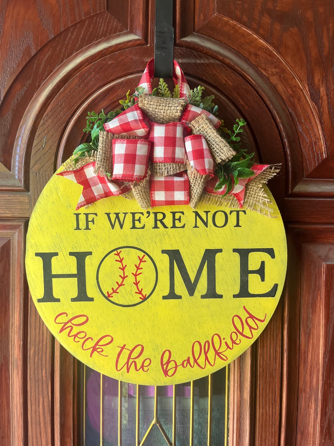 Softball Door Hanger Baseball Door Sign Front Door Decor Welcome Sign ...